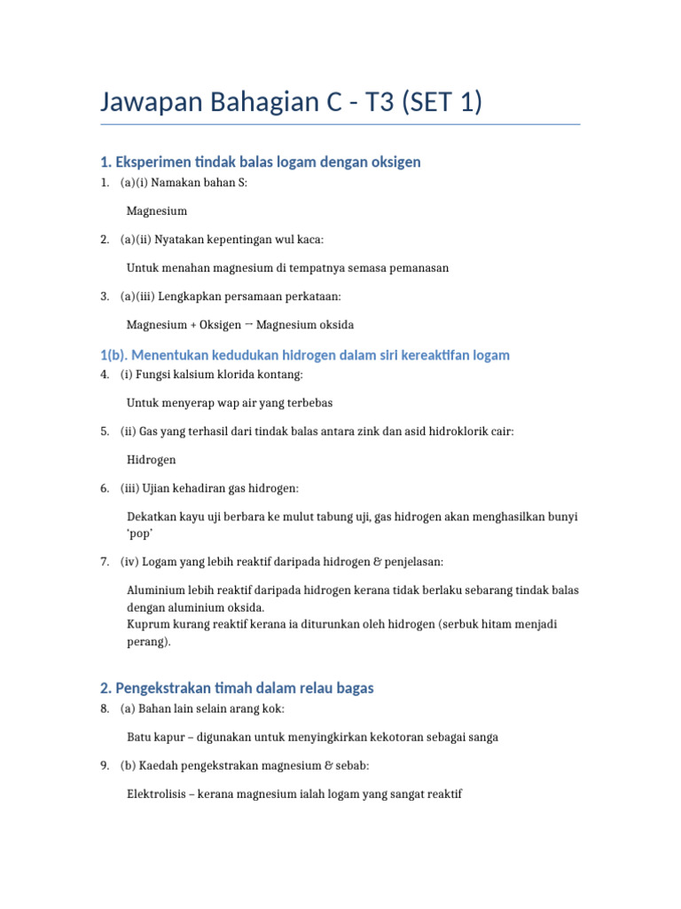 Jawapan Bahagian C T3 SET 1 | PDF