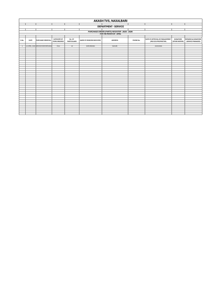 Purchase Order Register April 2020 | PDF