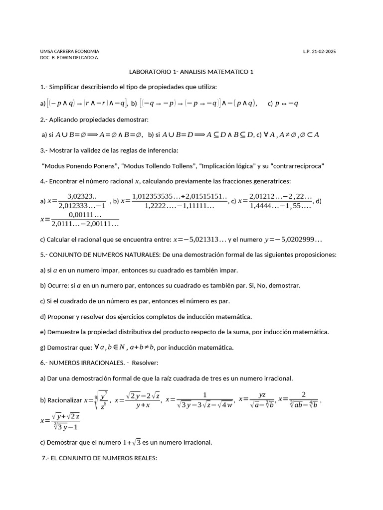 Lab Mat-1-1-2025 | PDF | Raíz cuadrada | Número complejo