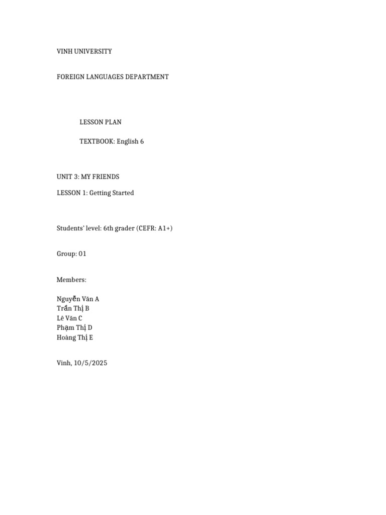 English Lesson Plan: My Friends Unit | PDF