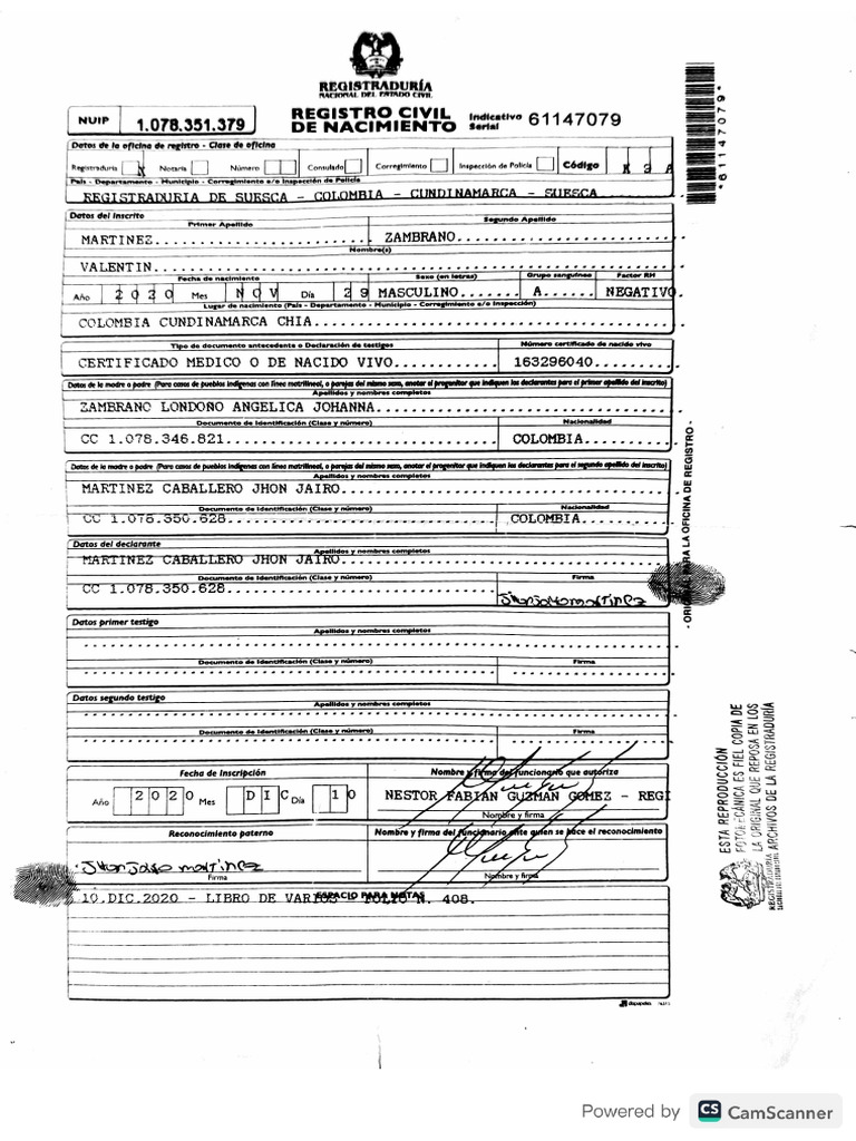 Registro Valentín Martinez | PDF