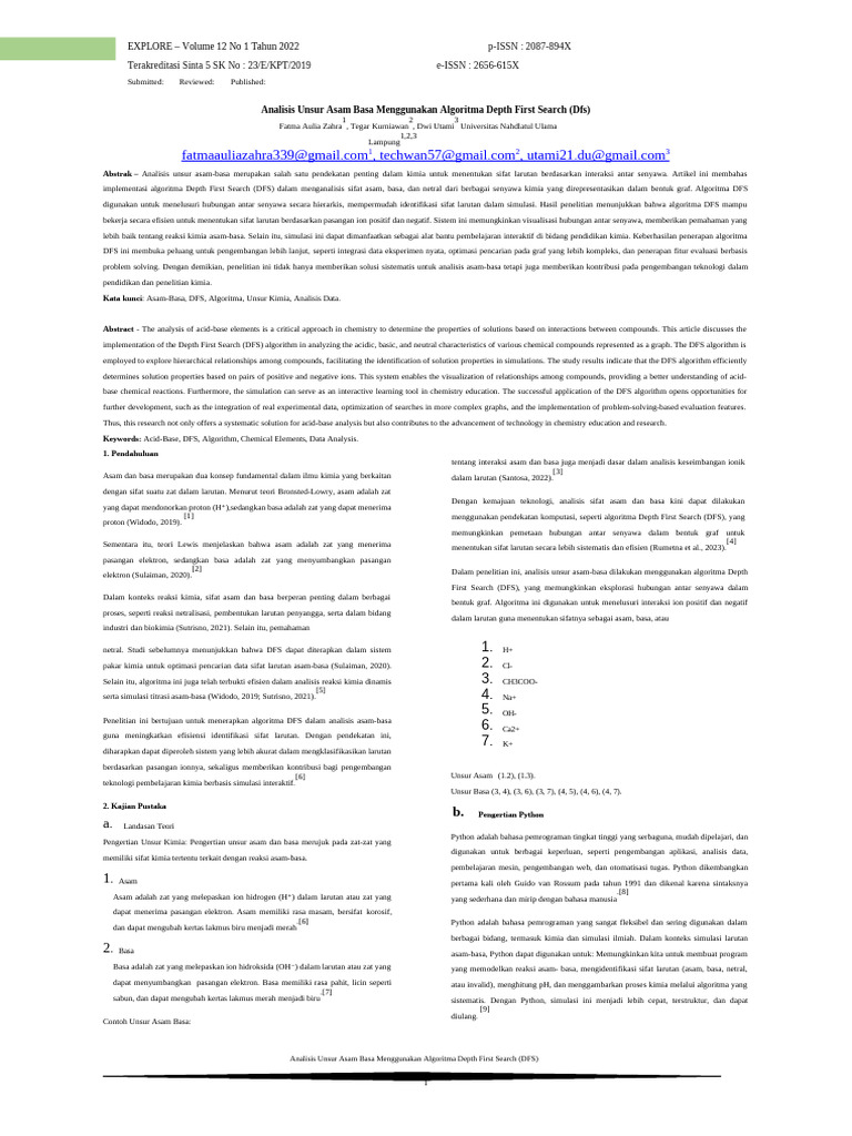 Analisis Unsur Asam Basa Menggunakan Algoritma Depth First Search (DFS ...