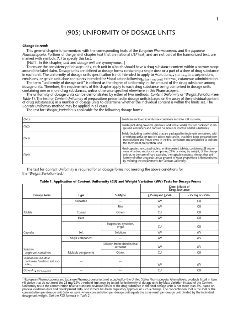 USP 905: Dosage Unit Uniformity Standards | PDF | Tablet (Pharmacy ...