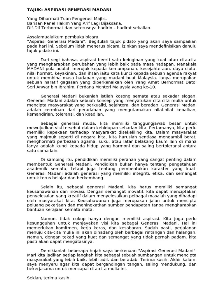 Aspirasi Generasi Madani | PDF