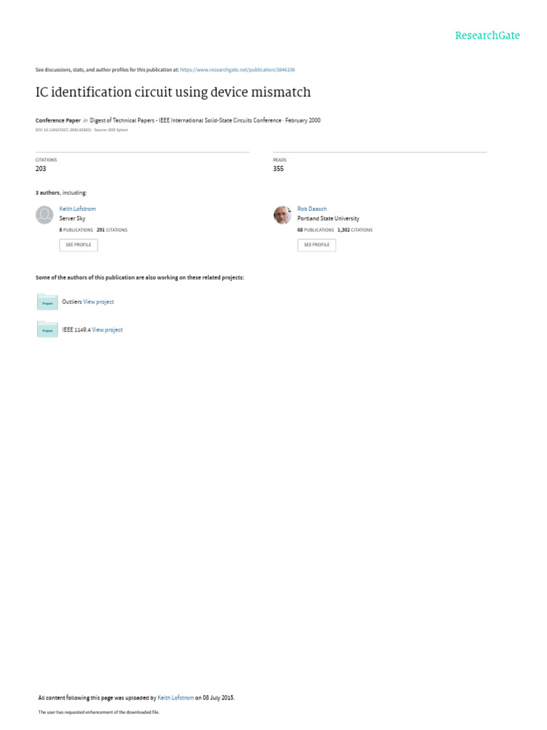(1999 - Lofstrom) IC Identification Circuit Using Device Mismatch | PDF ...