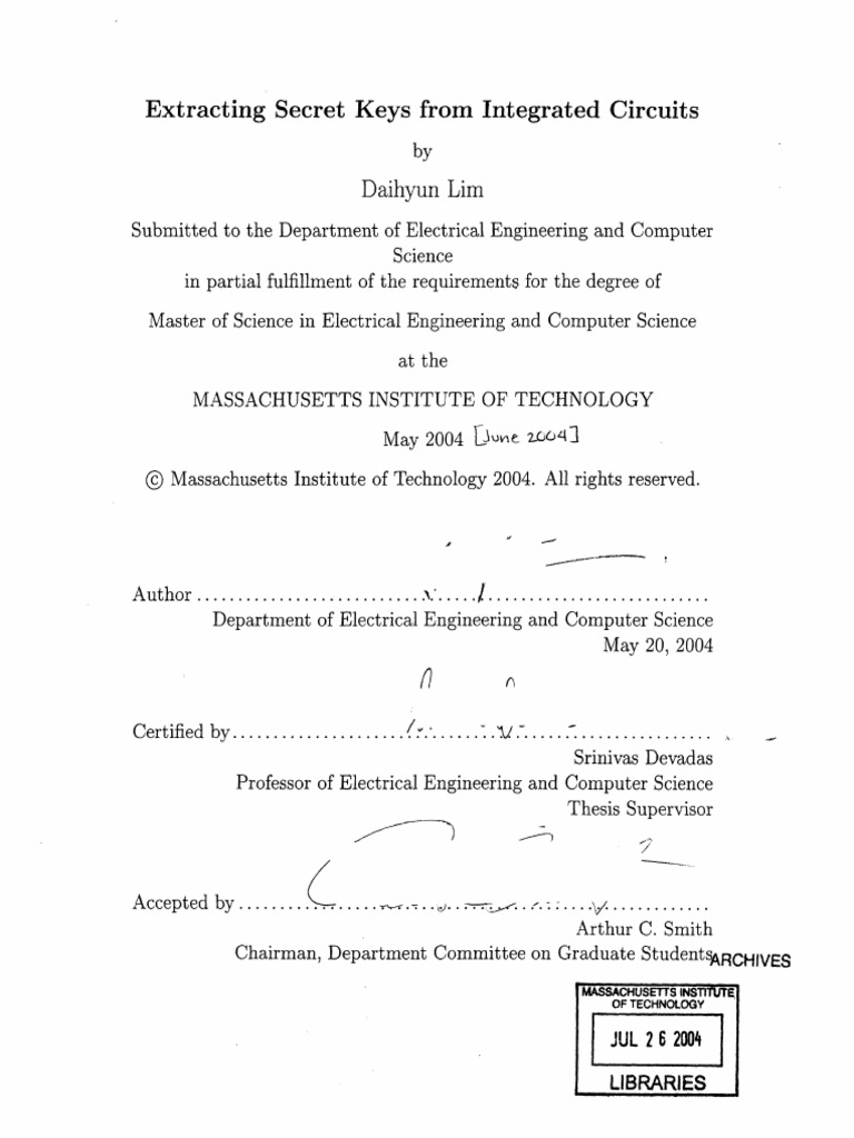 (2004 - Lim) Extracting Secret Keys From Integrated Circuits | PDF | Cryptography | Computer ...