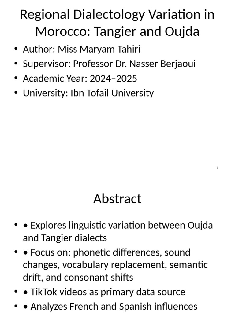 Dialectology Presentation Tahiri 2025 | PDF | Arabic | Dialect
