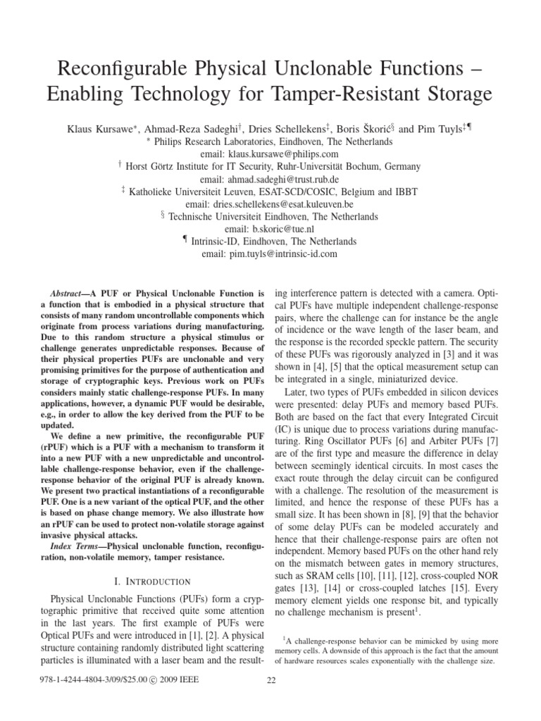 [2009_Kursawe]Reconfigurable physical unclonable functions-enabling technology for tamper ...
