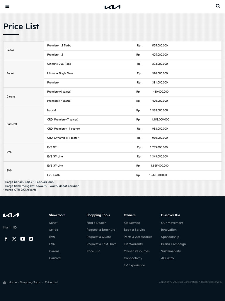 Kia Indonesia Price List 2024 | PDF | Motor Vehicle Manufacturers ...