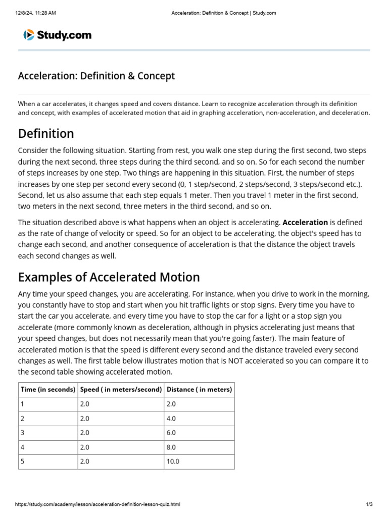 Acceleration - Definition & Concept - Lesson 5 | PDF | Acceleration | Speed