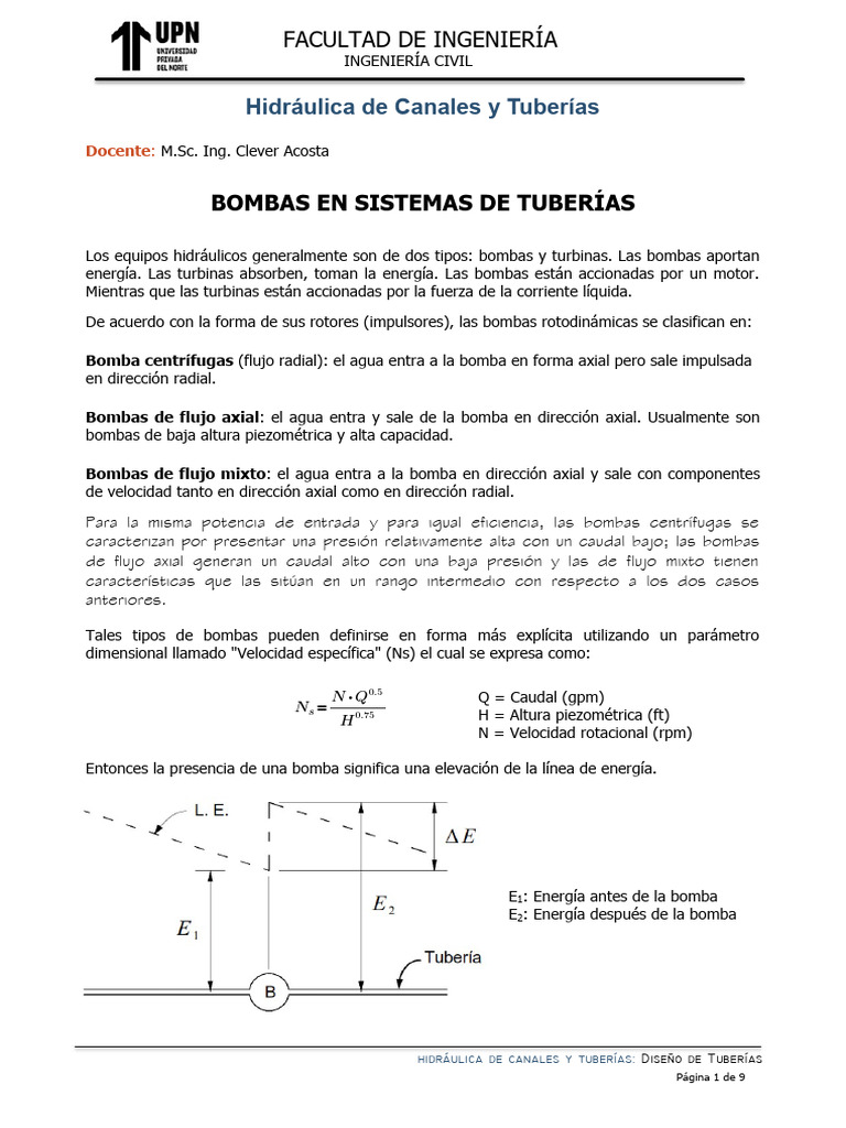 Bombas y Diseño de Tuberías Hidráulicas | PDF | Bomba | Turbina