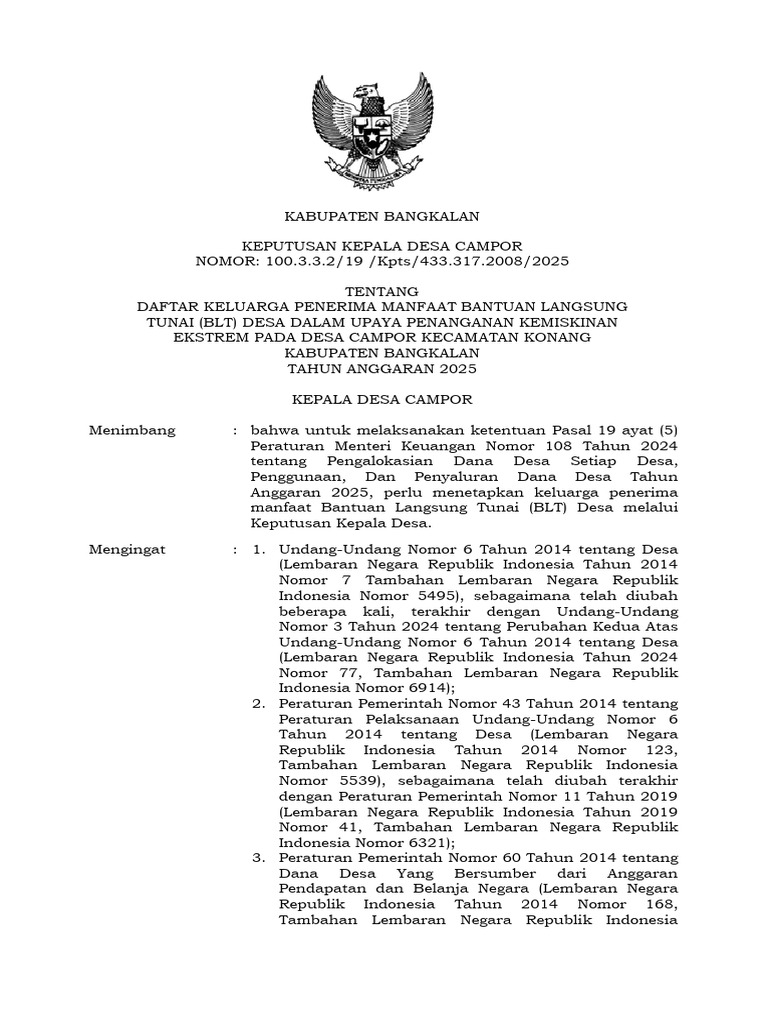 SK TTG PENETAPAN KPM BLT DESA (TA. 2025) | PDF