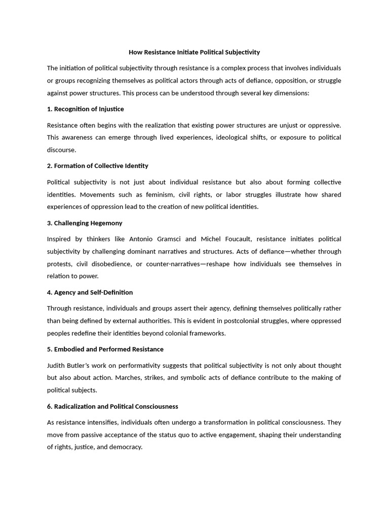 Resistance and Political Subjectivity | PDF | Feminism | Gender Studies