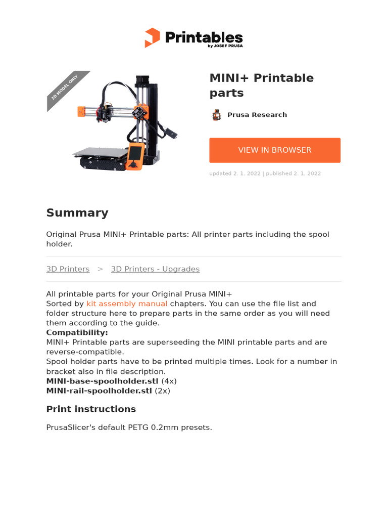 Prusa MINI+ Printable Parts Overview | PDF | Software