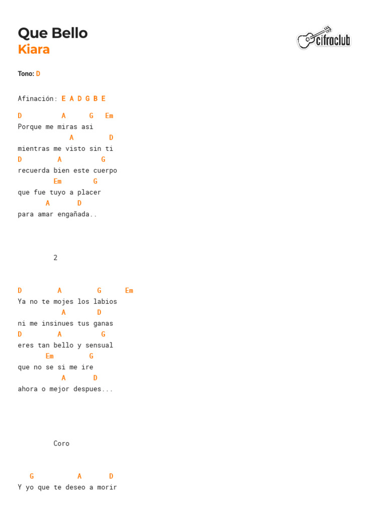 Que Bello - Letra de Kiara | PDF