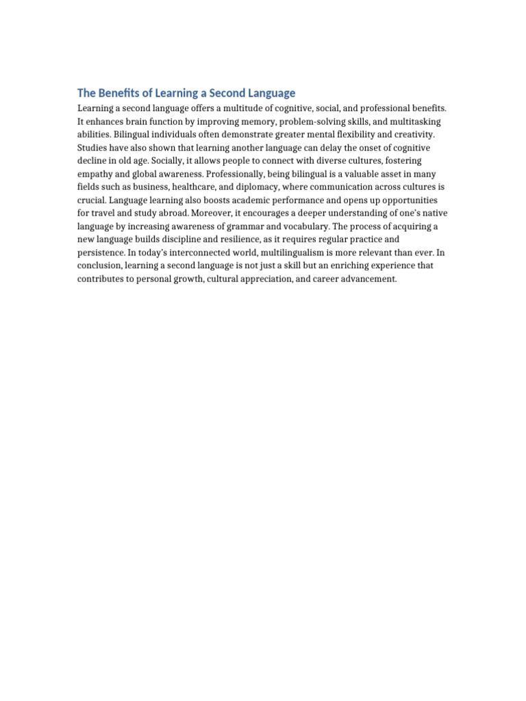 The Benefits of Learning A Second Language | PDF