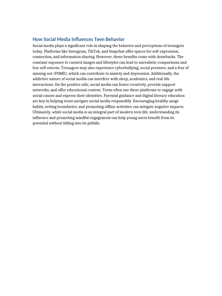 How Social Media Influences Teen Behavior | PDF