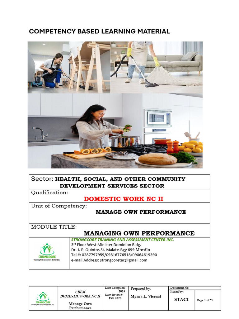 Domestic Work NC II: Manage Performance | PDF | Performance Appraisal ...