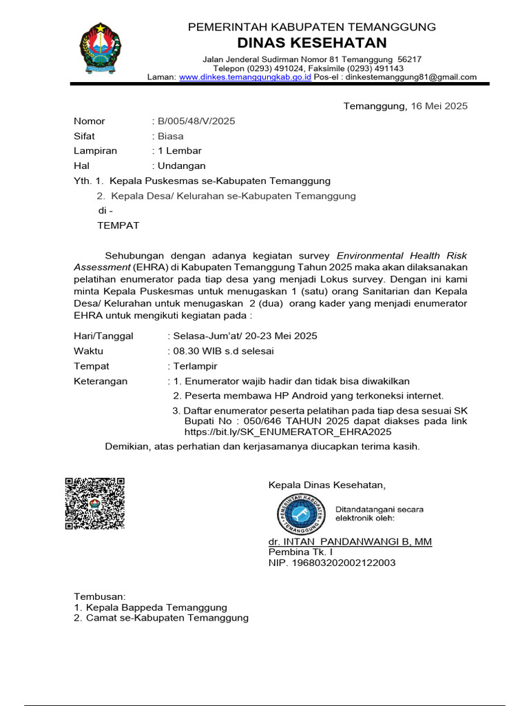 Surat Pelatihan Enumerator Ehra | PDF