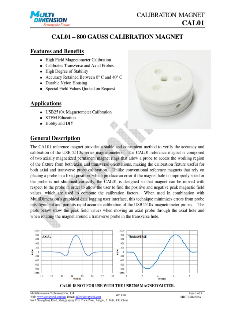 MDT Magnetometer CAL01 Datasheet EN V1.0 | PDF | Magnetometer | Calibration