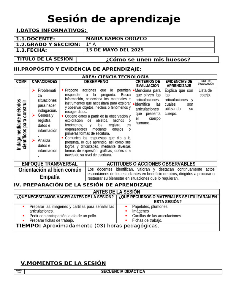 SESIÓN CÒMO SE UNEN MIS HUESOS MAESTRA JANET | PDF | Aprendizaje ...