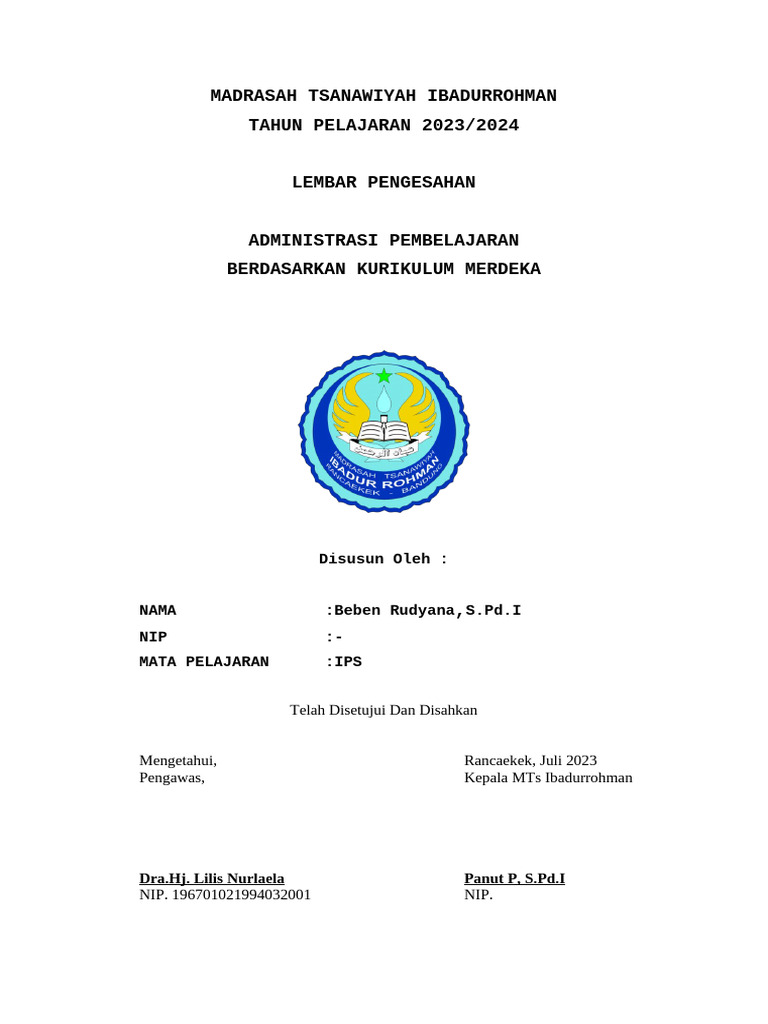 Lembar Pengesahan Buku Kerja | PDF