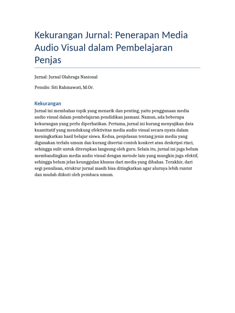 Kekurangan Media Audio Visual dalam Jurnal | PDF