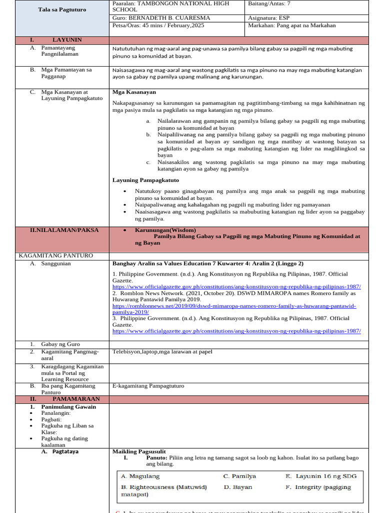 ESP-7 Q4 WEEK 2 (LP2) | PDF