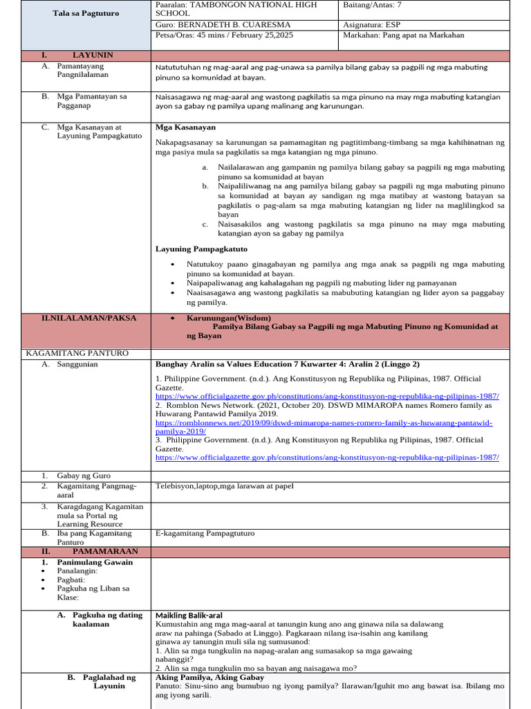 Esp-7 Q4 Week 2 (LP1) | PDF