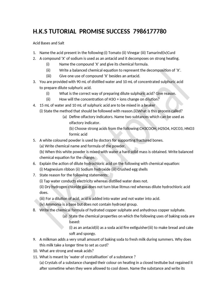 Acid Bases Assignment - Hks | PDF | Acid | Sodium Carbonate
