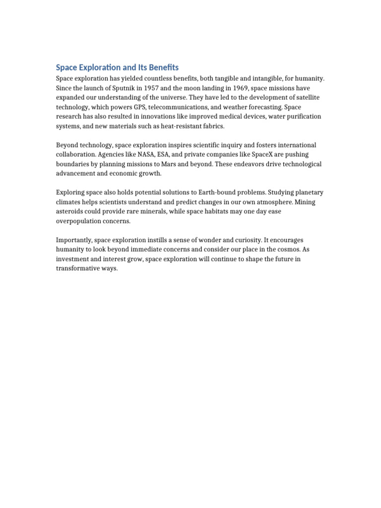 Space Exploration and Its Benefits | PDF