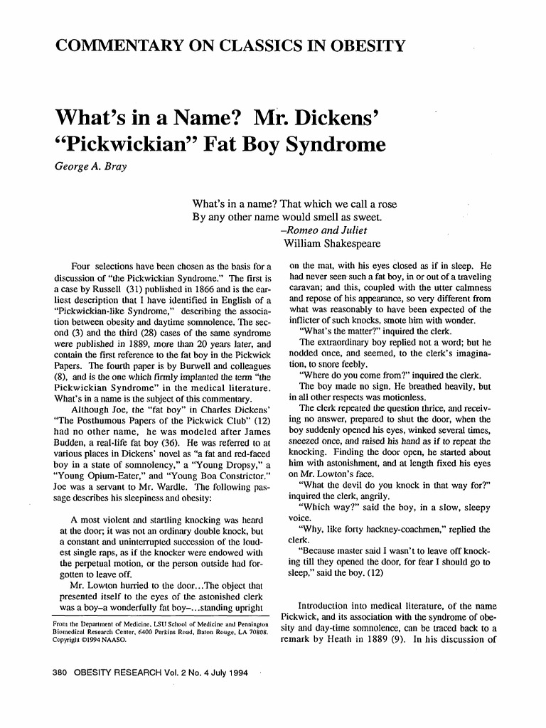 Pickwickian Syndrome in Dickens' Works | PDF | The Pickwick Papers ...