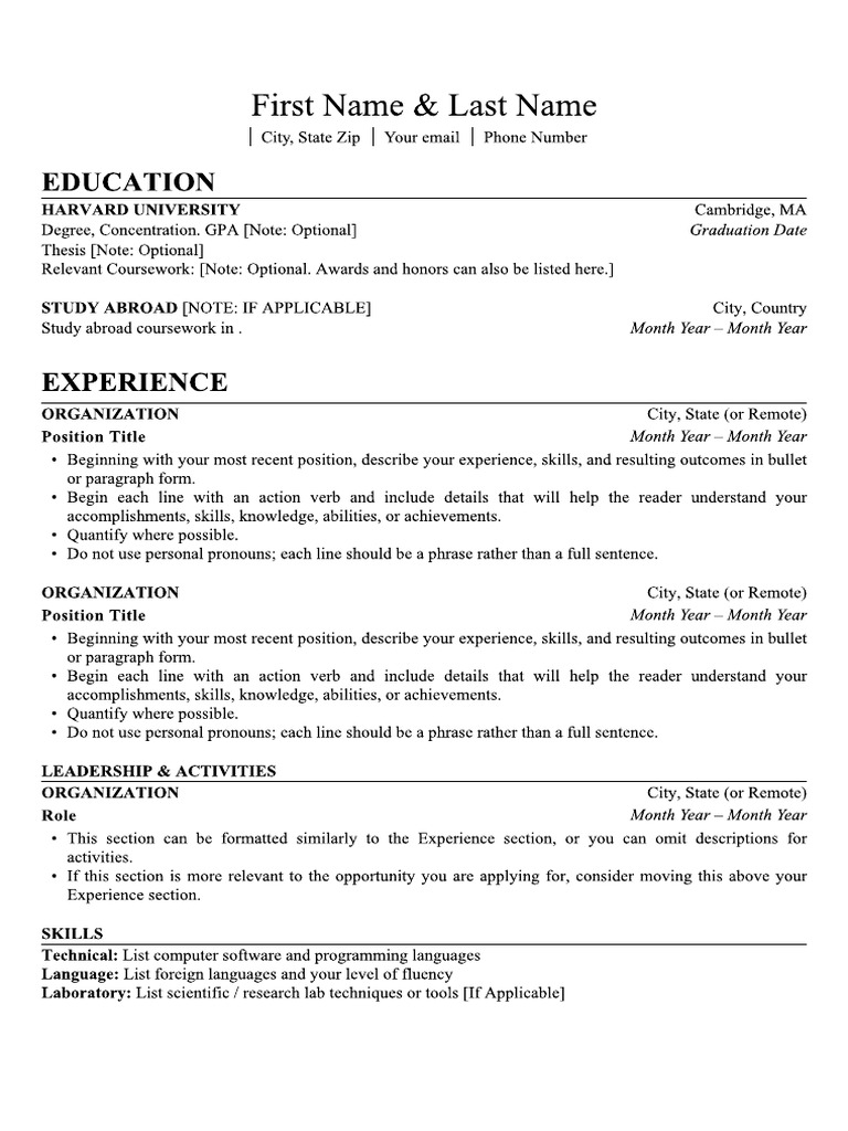 Harvard Resume Template | PDF | Linguistics