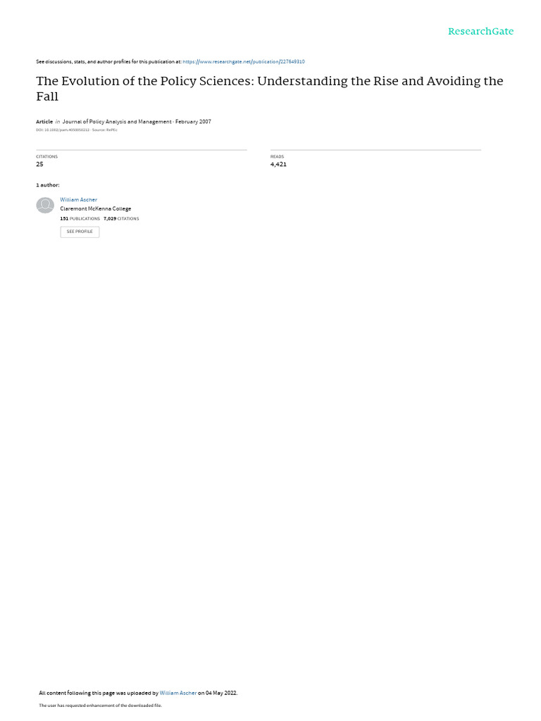 2007 - The Evolution of The Policy Sciences - William Ascher | PDF ...