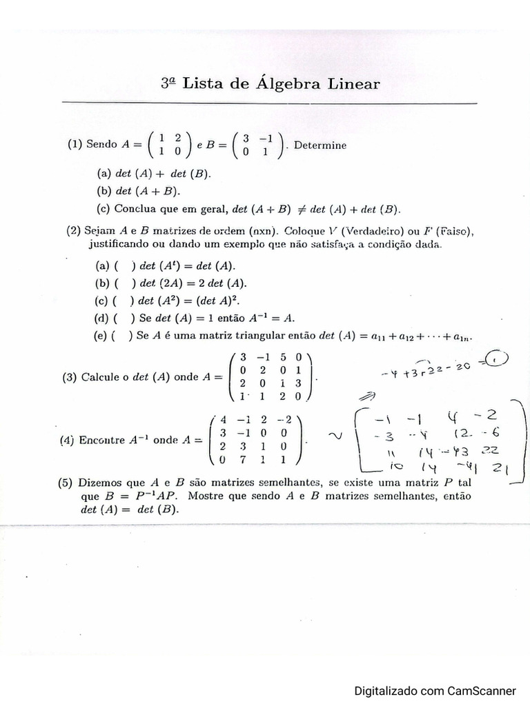 3 Lista de Algebra Linearr | PDF