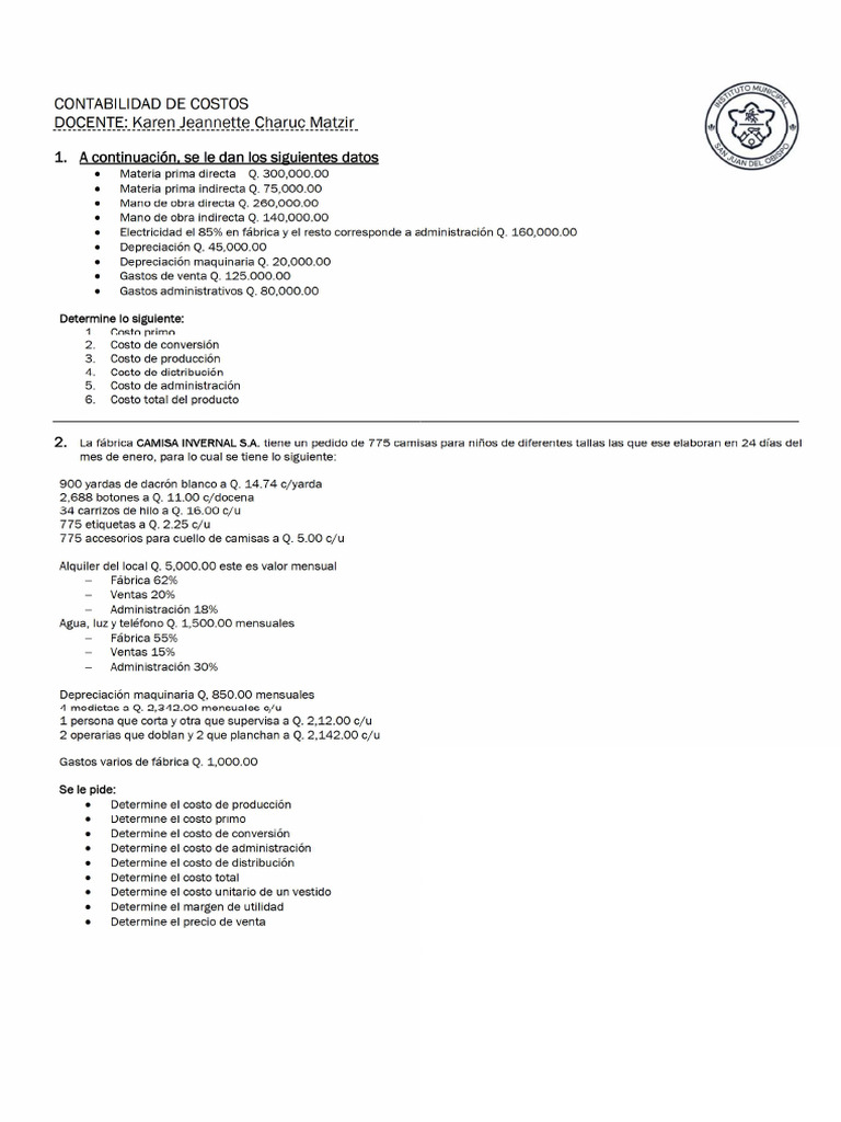 Unidad 1 - Costos1 | PDF