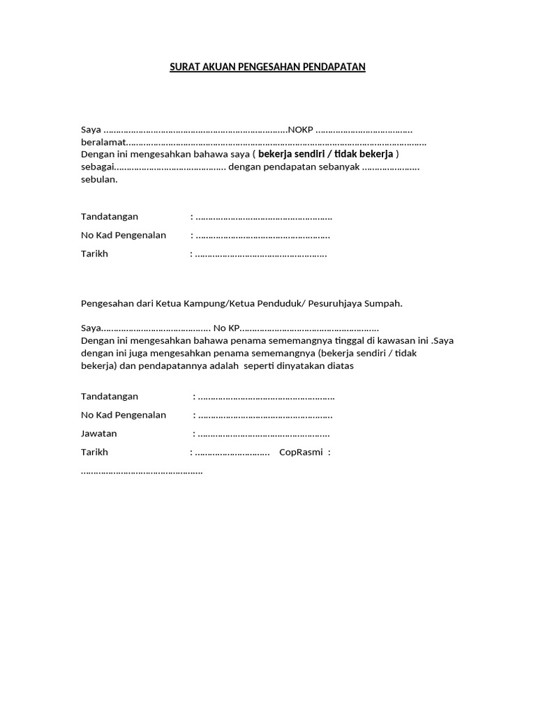 Surat Akuan Pengesahan Pendapatan | PDF