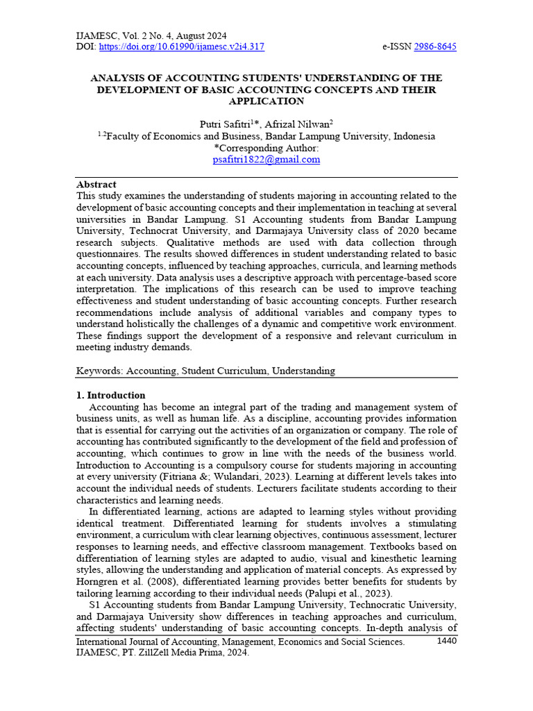 Accounting Students' Concept Understanding | PDF | Debt | Expense
