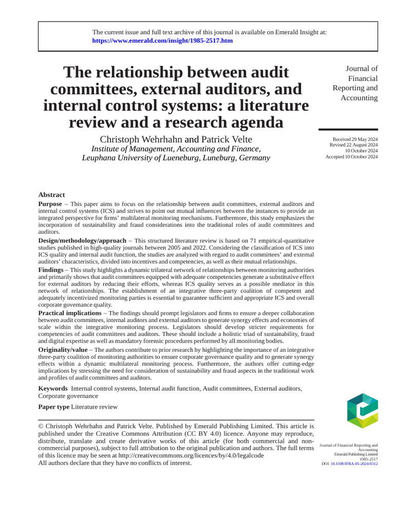 Relationship Between Audit Committees, External Auditors and Internal Control System | PDF ...