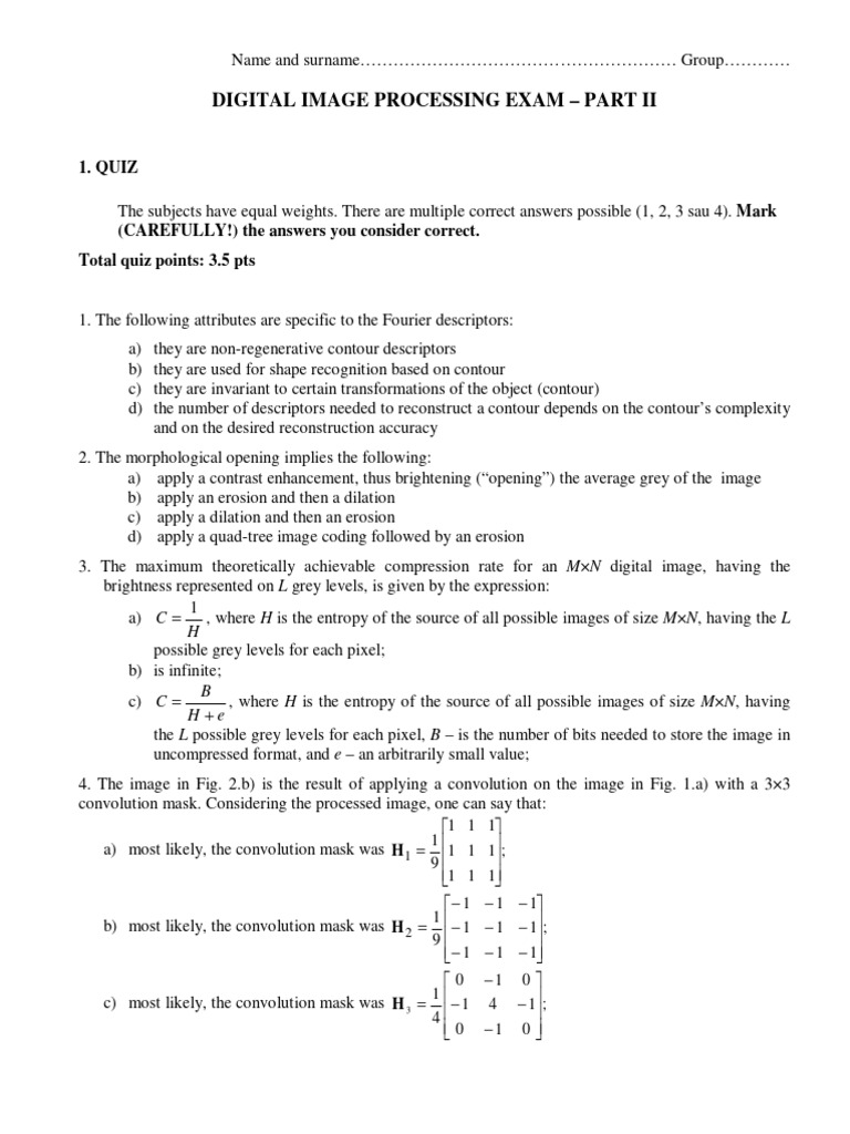 SampleExamSubject DIP PartII (Eng) | PDF | Computer Graphics | Applied ...
