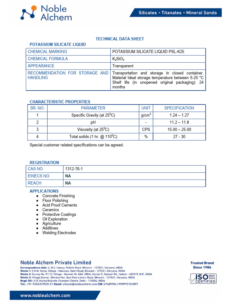 TDS Potassium Silicate Liquid (K-25) | PDF