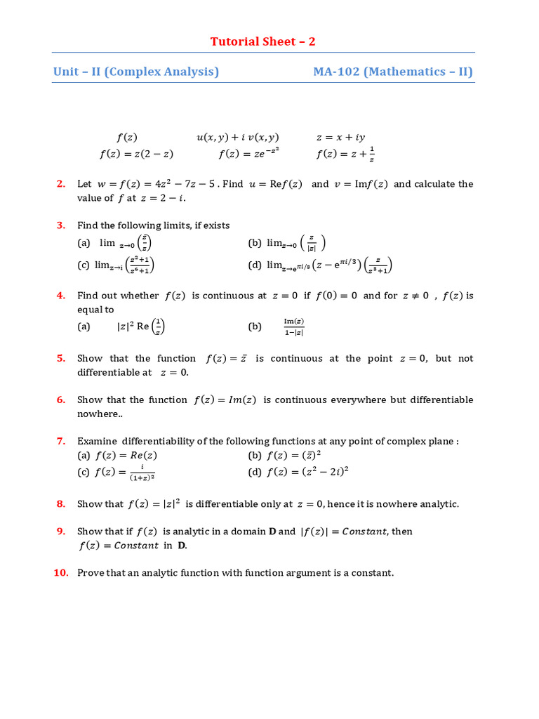 Tutorial Sheet 2 (CA) MA102 | PDF | Function (Mathematics) | Mathematical Objects
