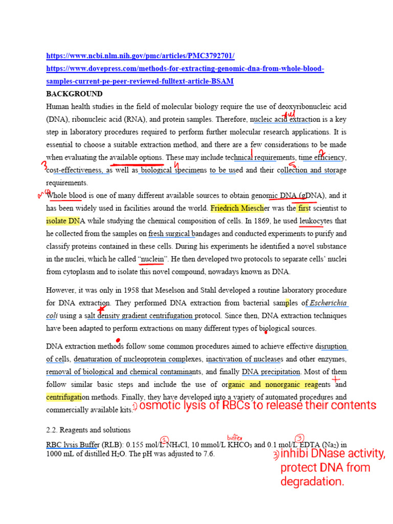 DNA Extraction From Blood | PDF | Dna | Nucleic Acids