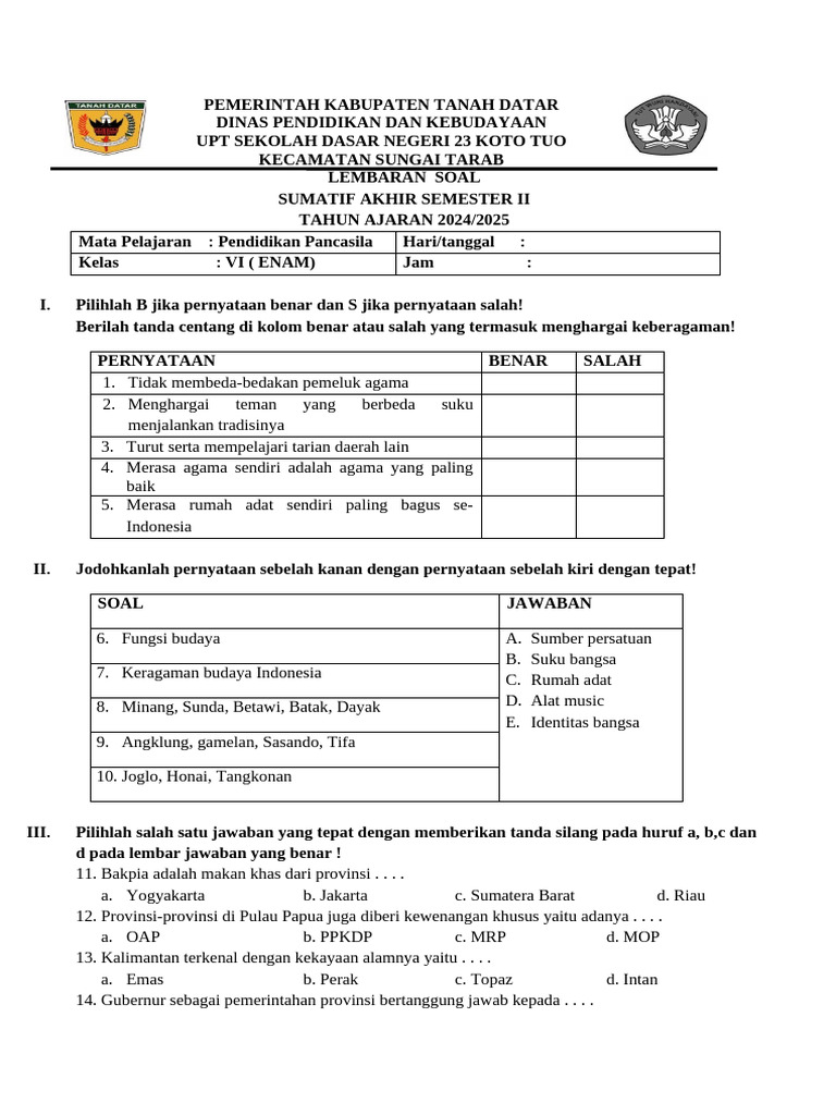 Soal, LJK, Kunci Sas 2 PP Ok | PDF
