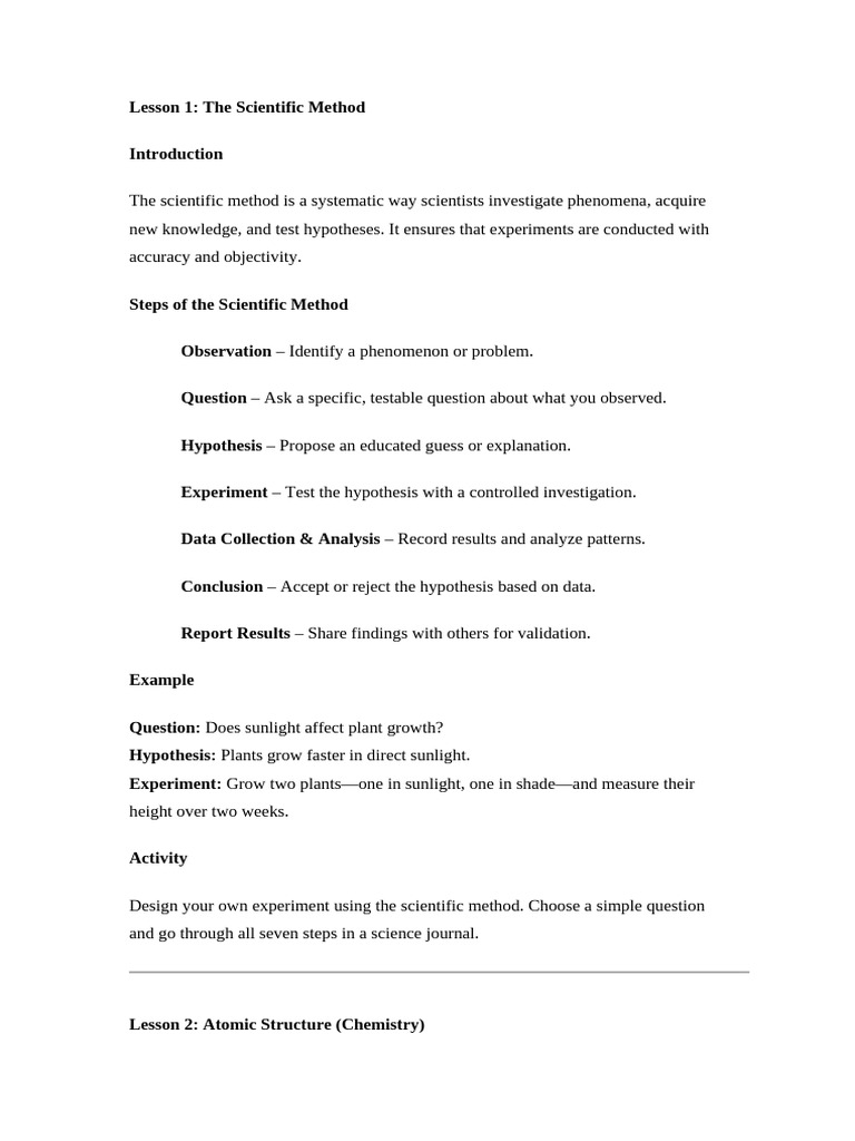 High School Science Lessons | PDF | Atoms | Photosynthesis