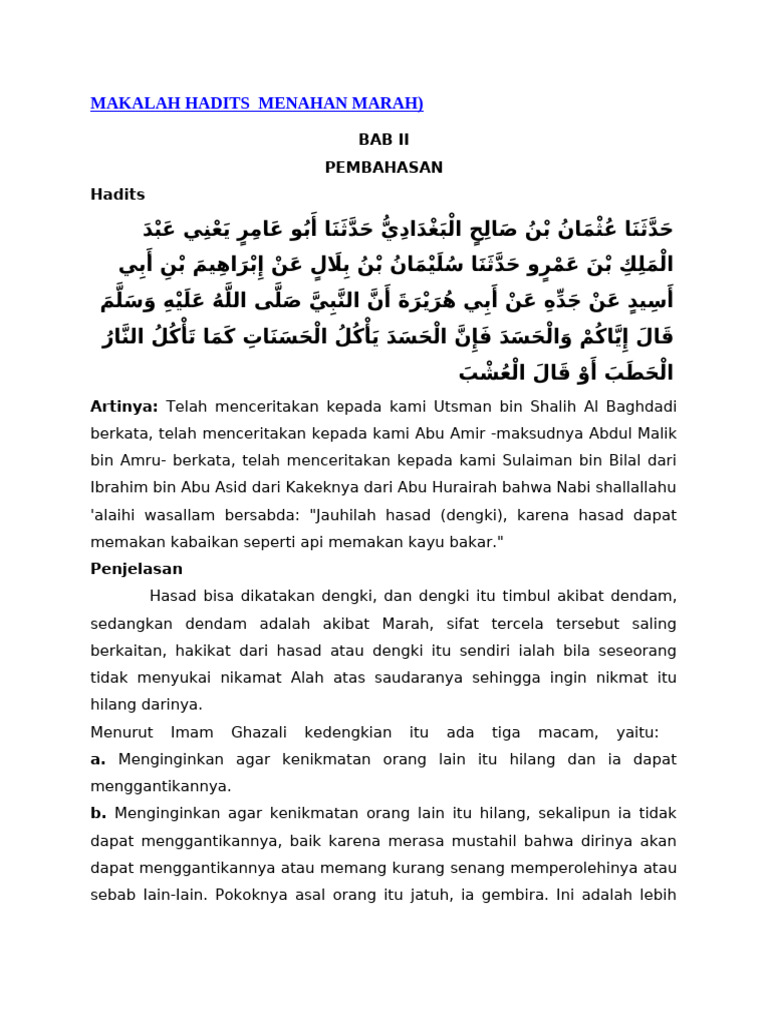 Hadits Menahan Marah dan Emosi | PDF