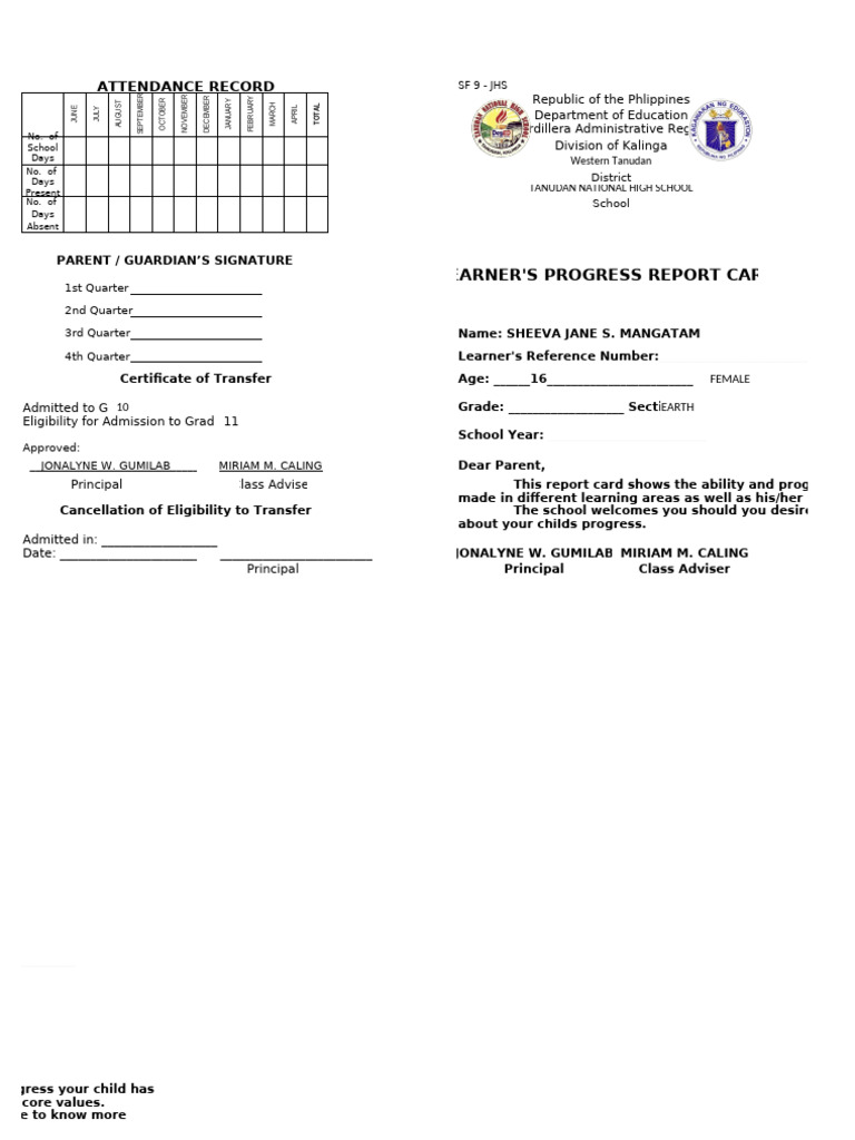 Learner's Progress Report Card | PDF | Behavioural Sciences | Cognition