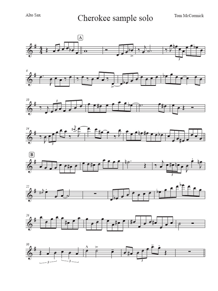 Cherokee Sample Solo Alto | PDF | Saxophone | Woodwind Instruments