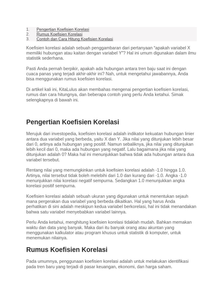 Pengertian Koefisien Korelasi | PDF