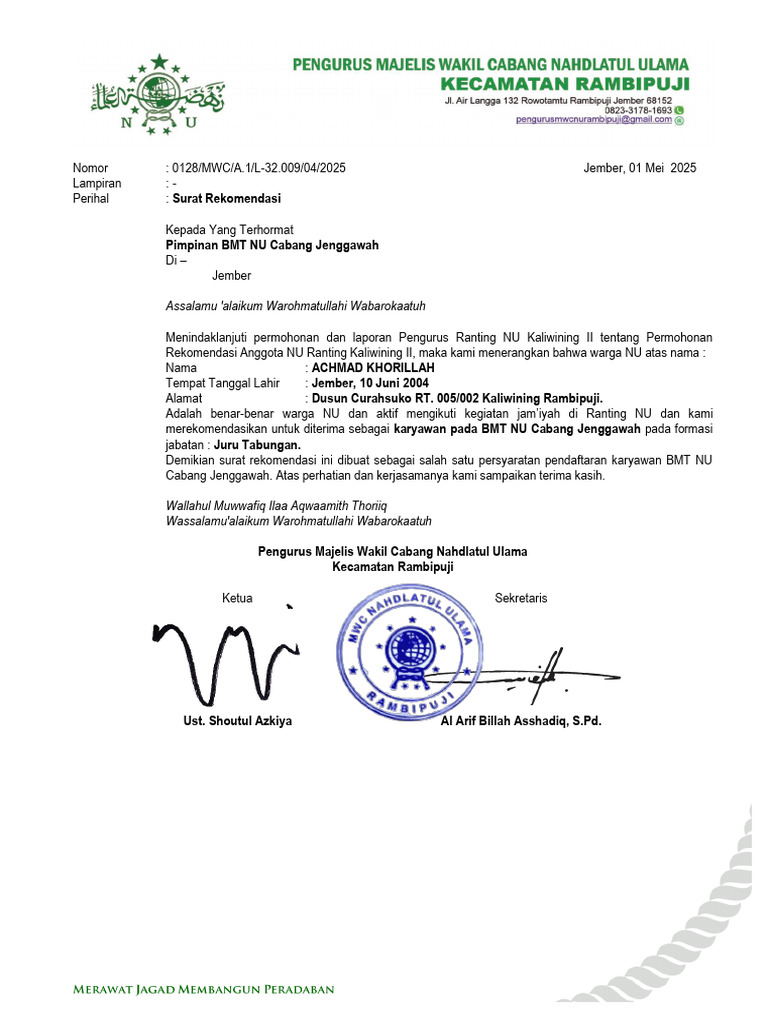 0128 Surat Rekomendasi | PDF